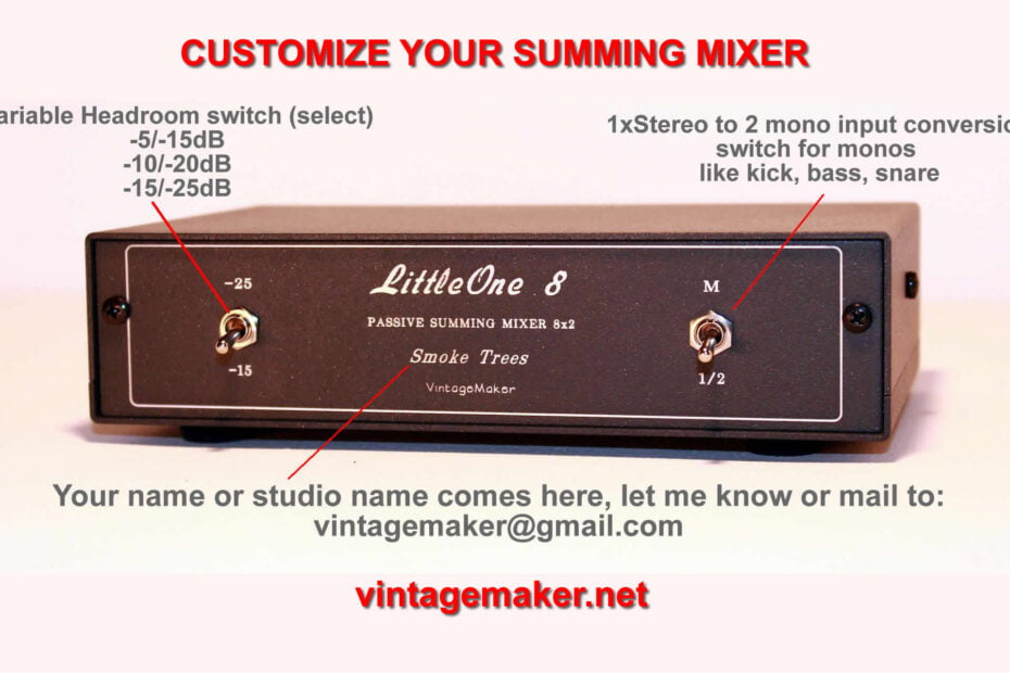 8 Ch Summing Box - Variable Headroom + Mono Switch - Select DSUB TRS XLR