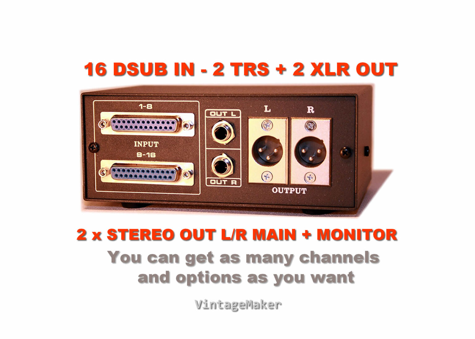 16 Input Studio Summing Mixer – DSUB TRS XLR (select) with 4 x MONO PER Channel switch portable ...