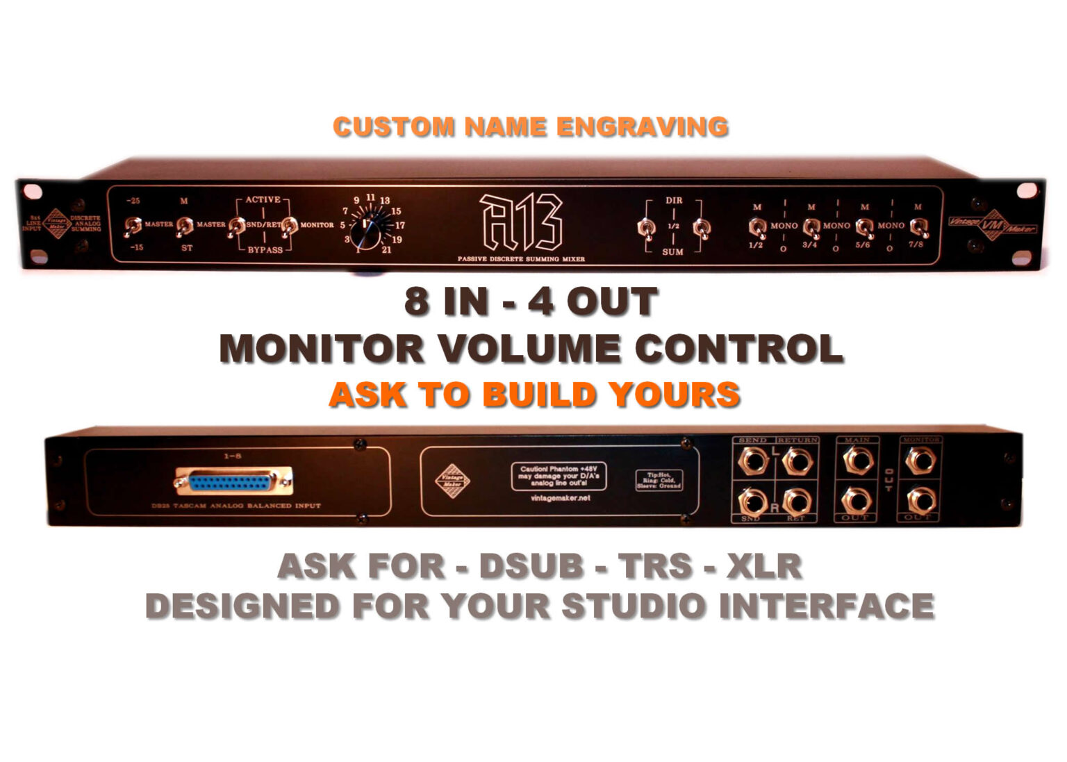 8-Channel Analog Summing Mixer with insert monitor gain control