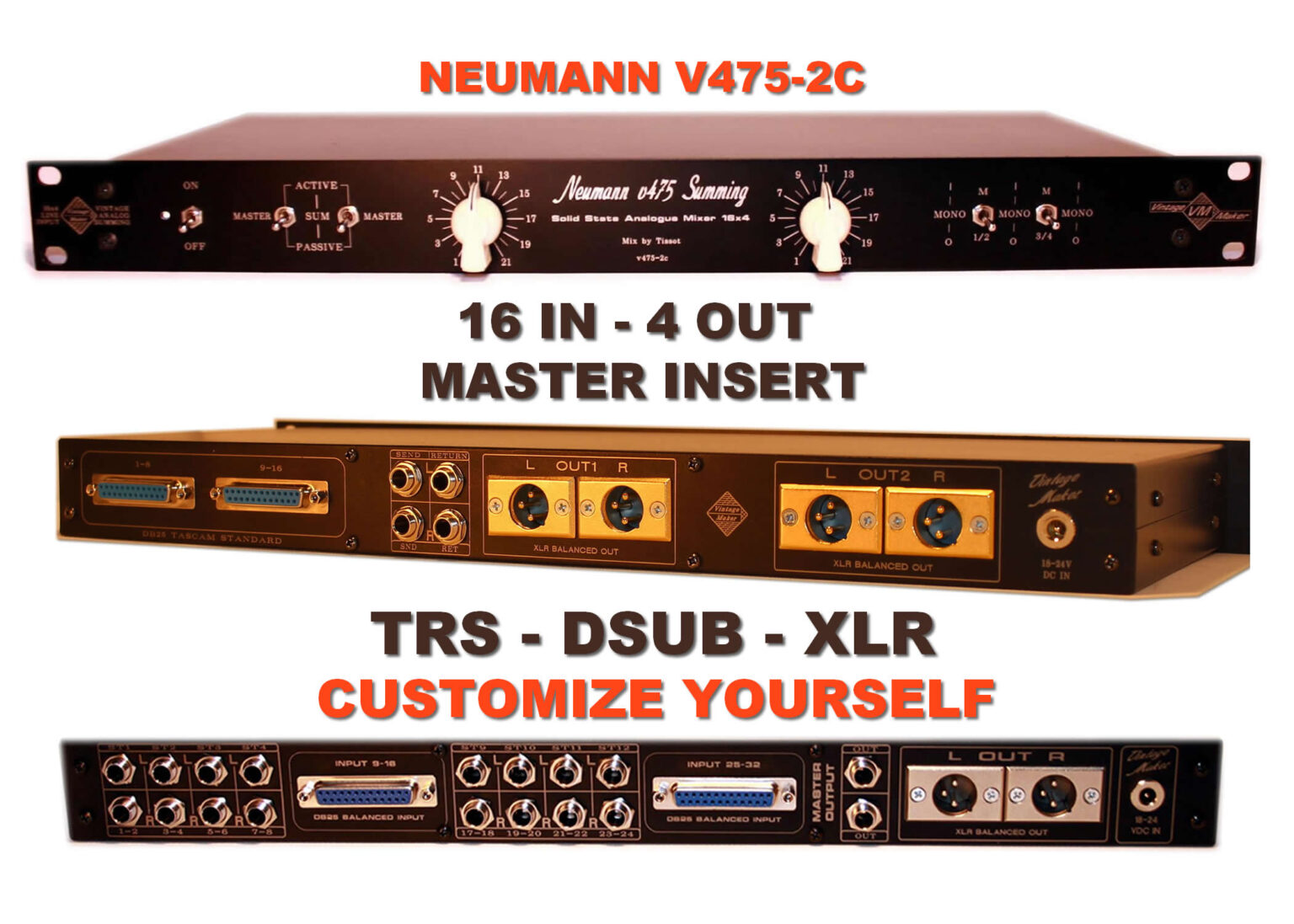 16x4 Neumann 2C - Analog Summing Mixer -DSUB -TRS or XLR I/O (select connection type)
