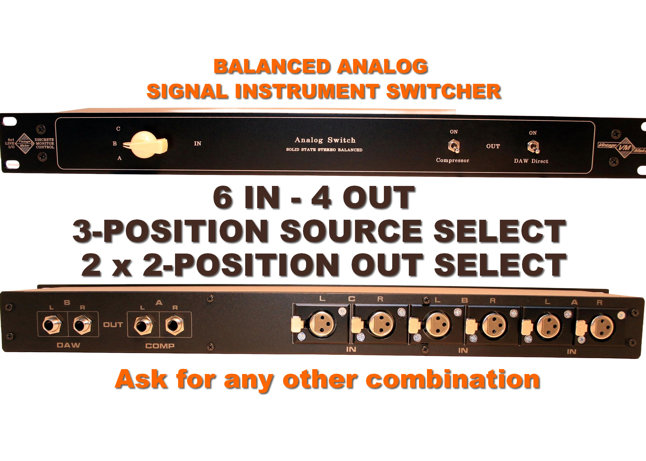 DAW Compressor Monitor Switcher – 6 In / 4 Out – Source & Output Selector