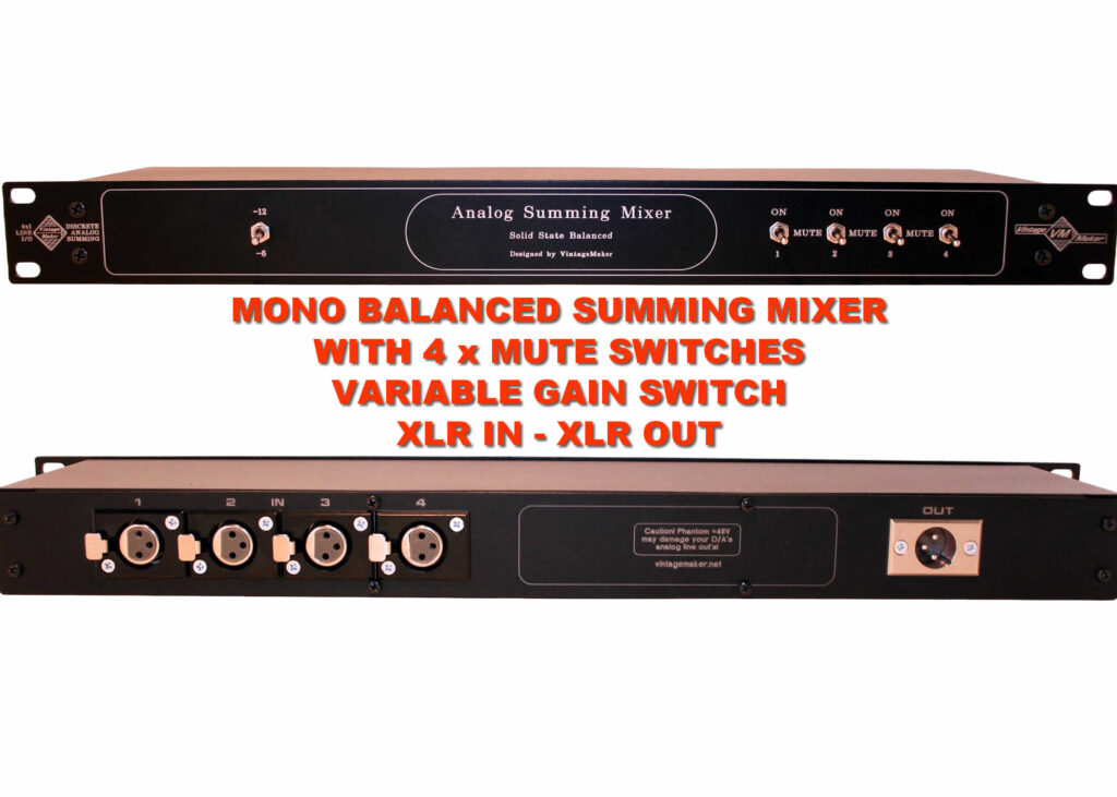 Rackmount 4x1 Mono XLR Balanced Summing Mixer with 4 x Mute - Variable ...
